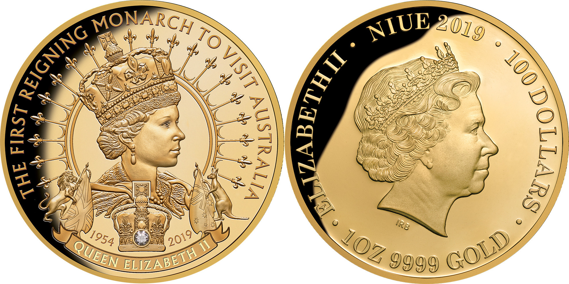 Niue 100$ 2019 1 oz Gold Coin Queen Elizabeth II. - Royal Visit ...